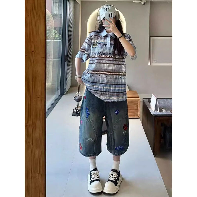 LI Mall Унисекс джинсы уличный танец пустынный стиль пятнистые широкие деним