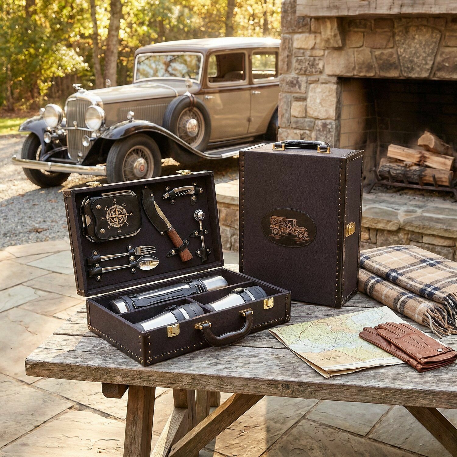 Набор посуды для поездок Авто-Комфорт Компакт 2 черный кожа-ткань (на 2 персоны) 417АТ2-ЧЕР