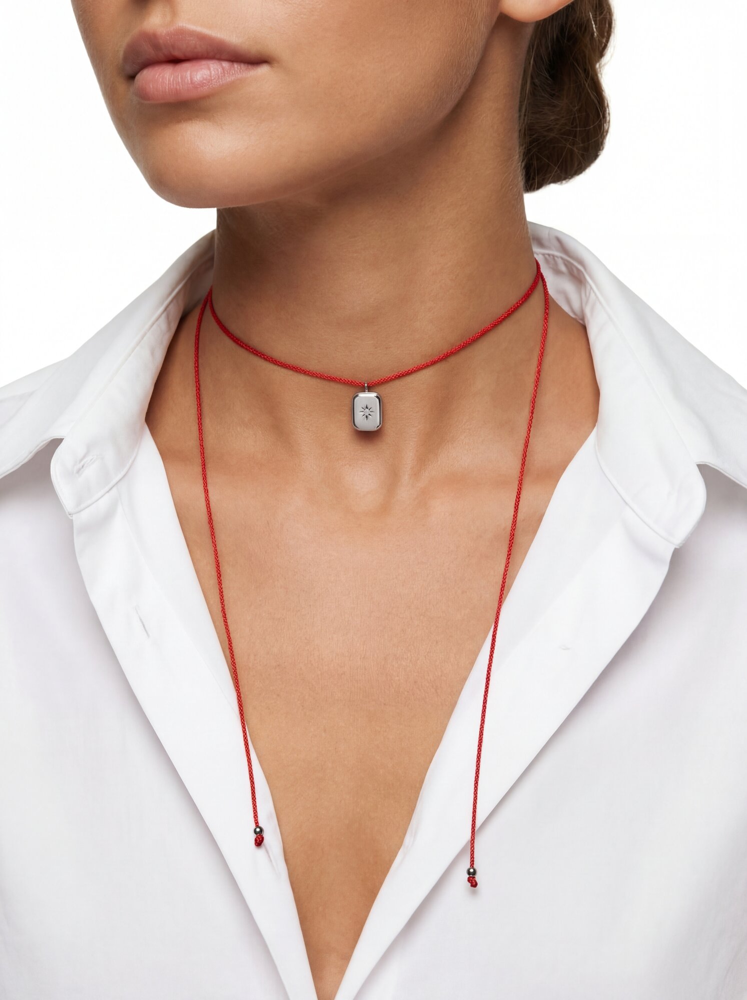 Колье LU Jewel, длина 79 см, серебряный, красный