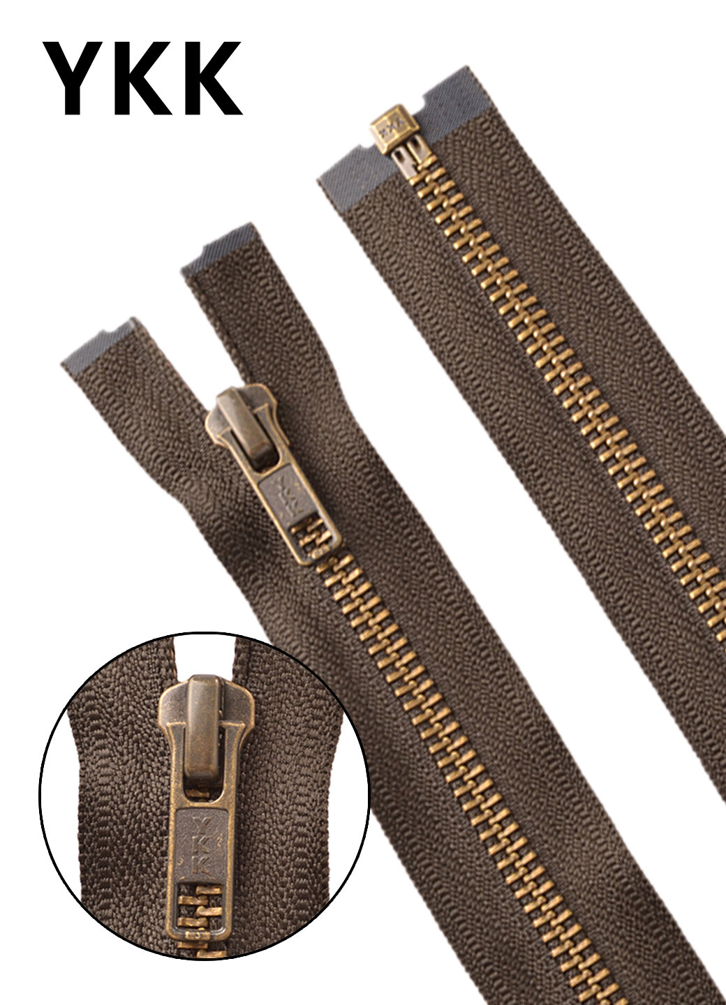 Молния YKK металлическая Т5, антик, 90 см, 1шт/упак, коричневый