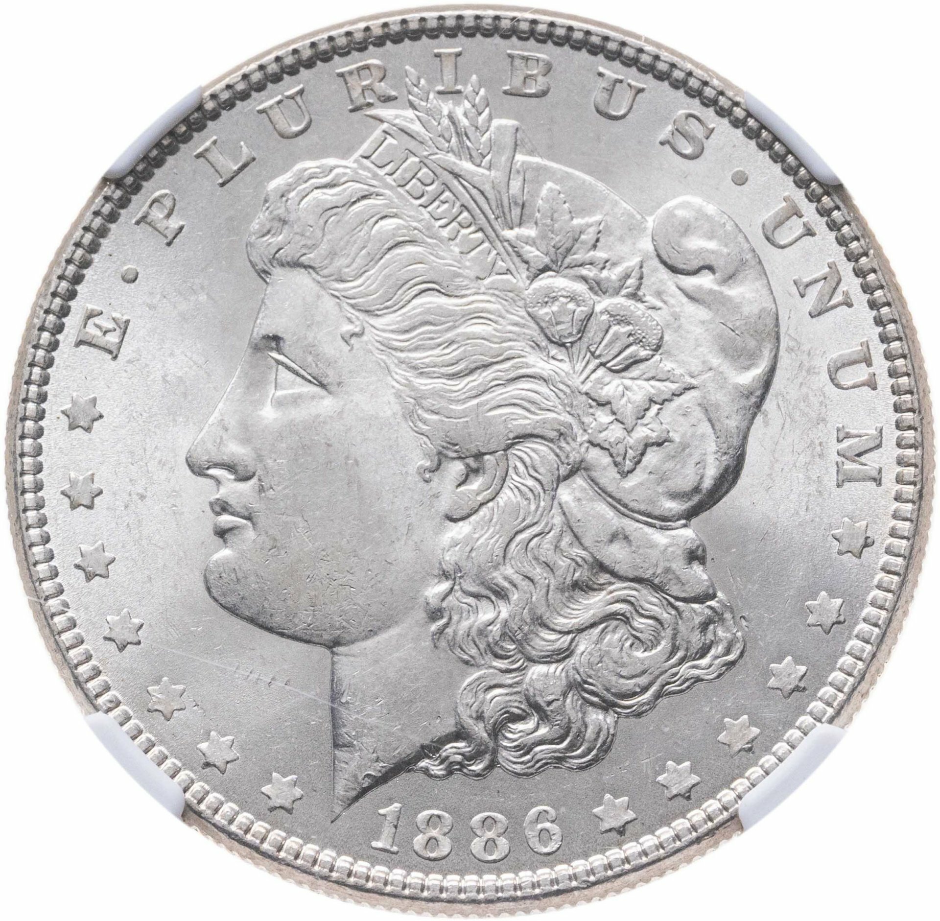 США 1 доллар dollar 1886 "Доллар Моргана" в слабе NGC MS63, Серебро 900