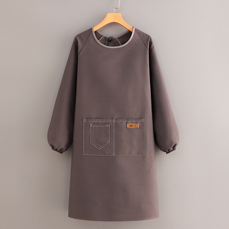Холщовый фартук с длинным рукавом для кухни, стильный женский халат, устойчивый к пятнам, износостойкий, рабочая одежда для взрослых с индивидуальным логотипом