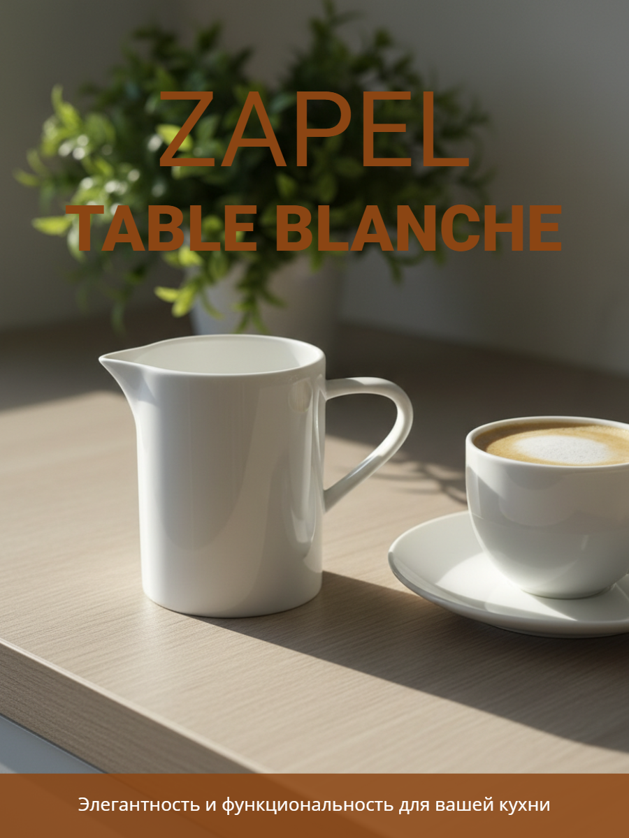 Молочник Zapel "Table Blanche", костяной фарфор, 270 мл, белый