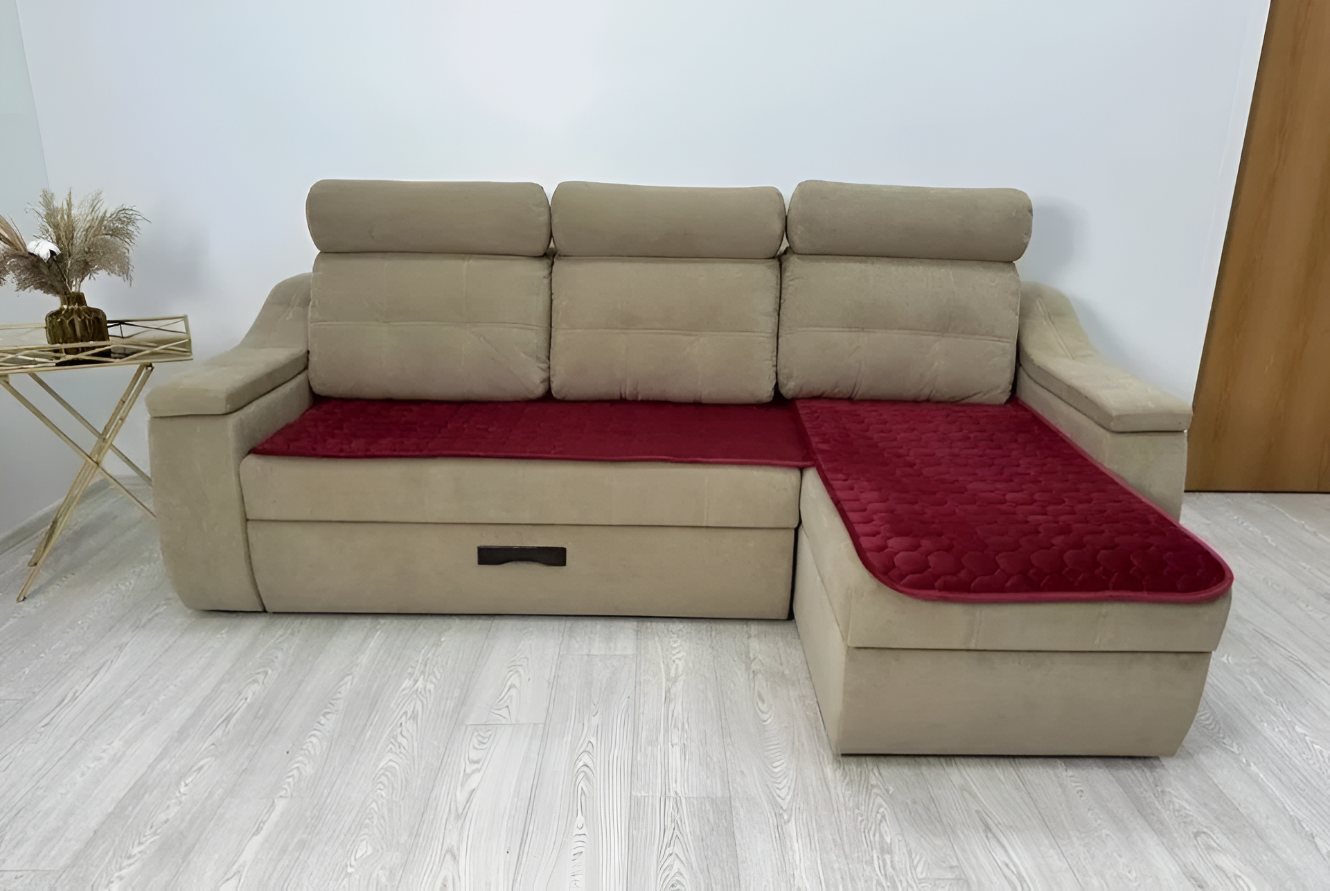 Дивандек Elegans , велюр, бордовый, стеганый, 90x210 см