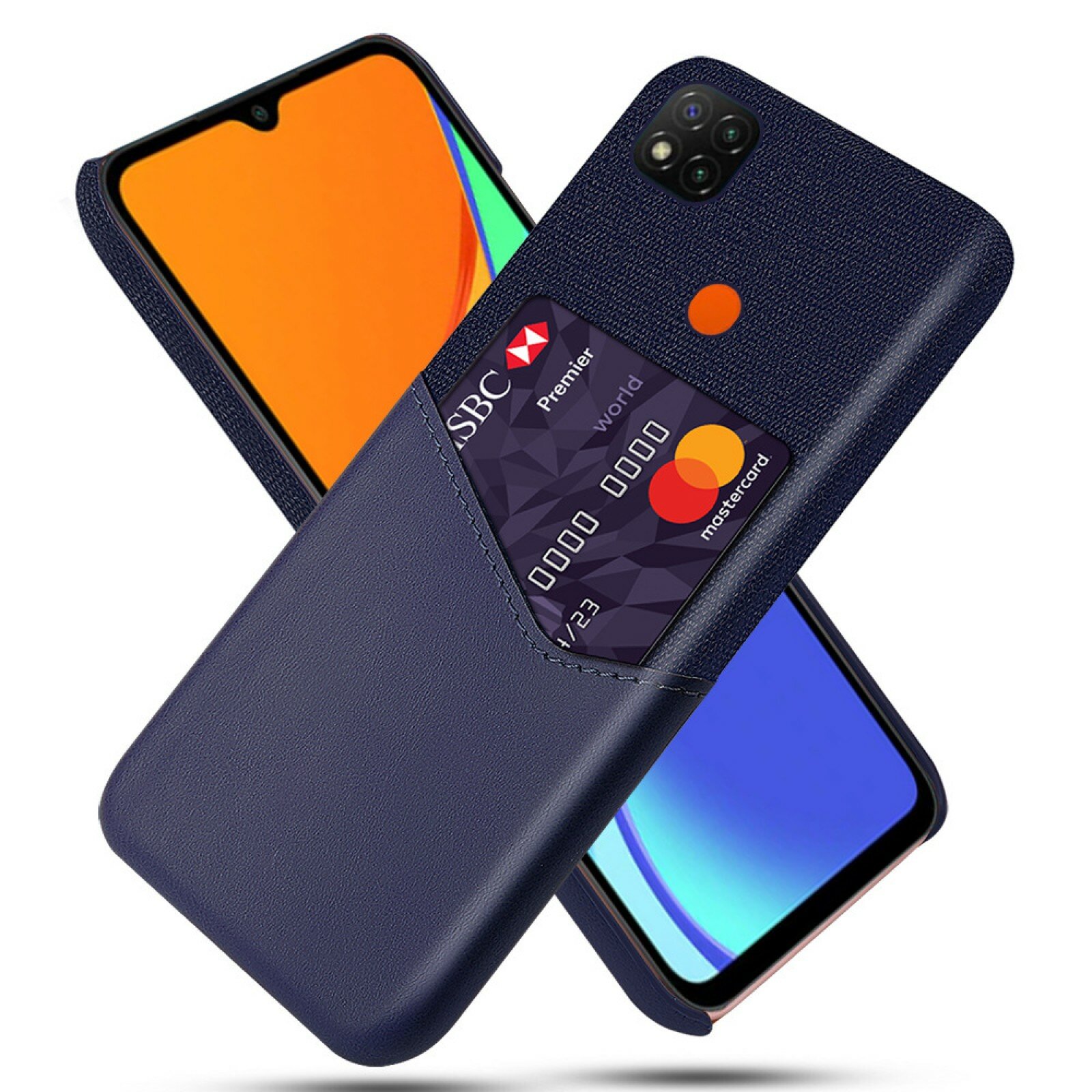 Чехол панель-накладка Чехол. ру для Xiaomi Redmi 9C из качественной импортной кожи с визитницей с отделением для банковских карт синий