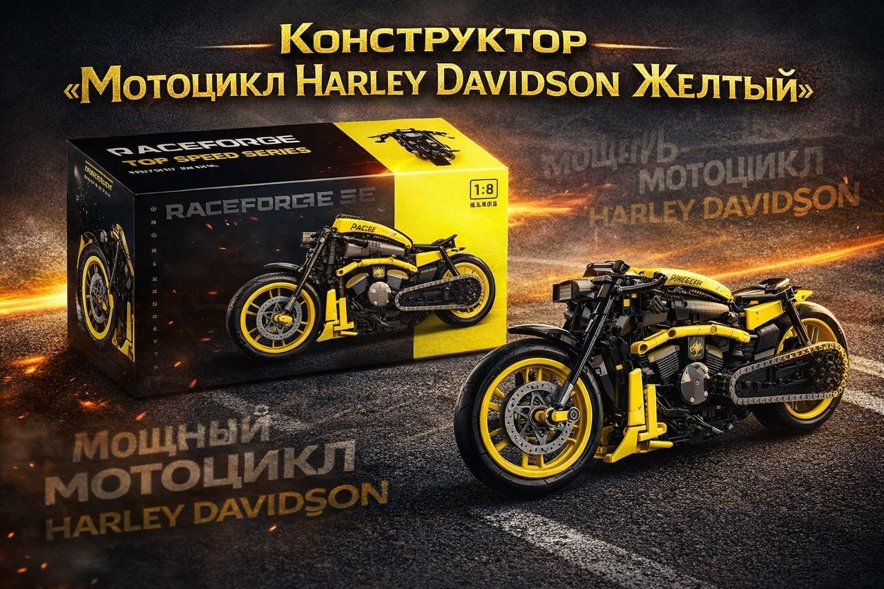 Конструктор "Мотоцикл Harley Davidson Жёлтый" 554 детали, 6+