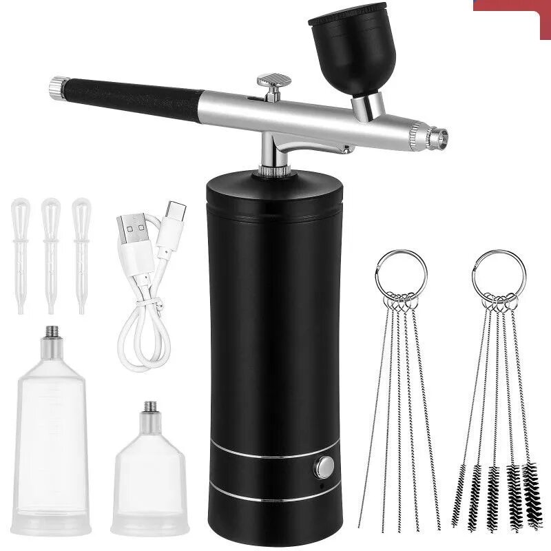 Ручной беспроводной аэрограф с USB-кабелем для зарядки) Электрический распылитель (черная краска 12.00X4.20X4.20CM