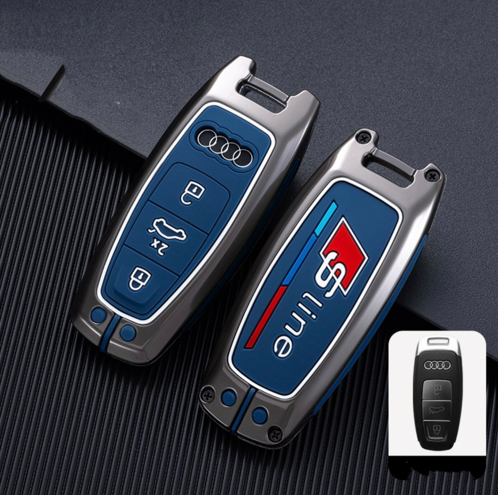 Металлический защитный чехол MyPads M-236862 синий металлик для ключей Audi А3 А4 А5 А6 А7 А8 Q3 Q5 Q7 Q8 S-Line