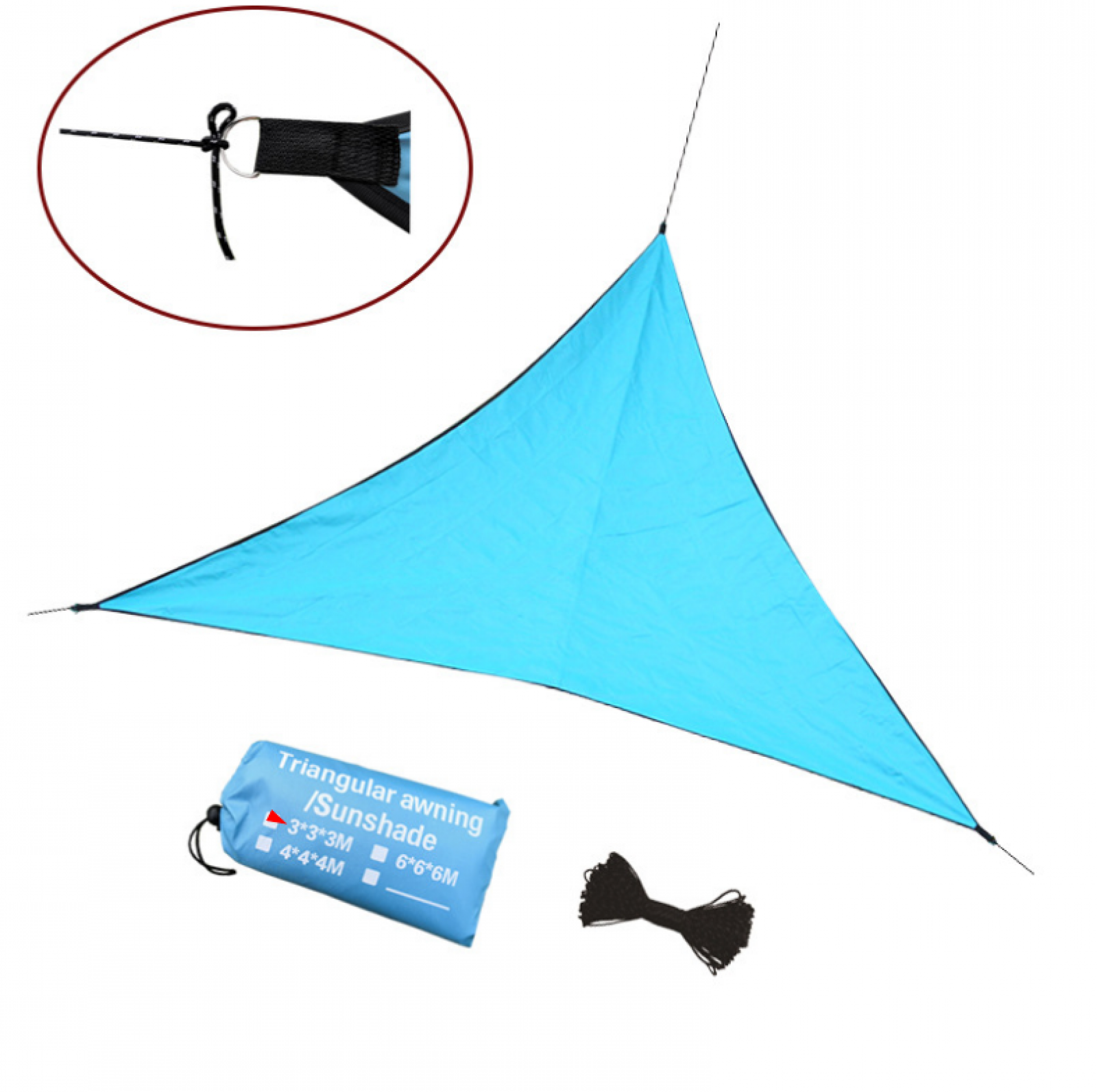 Треугольный тент-навес MyPads солнцезащитный, голубой, 3 м с карабинами для рыбалки и кемпинга