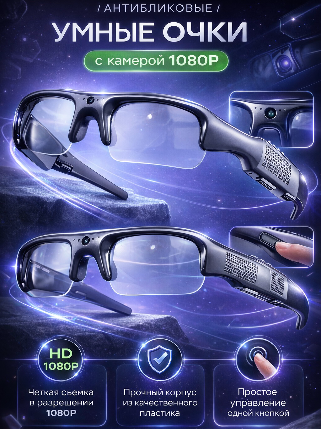Умные очки с Bluetooth и искусственным интеллектом, антибликовые очки с камерой