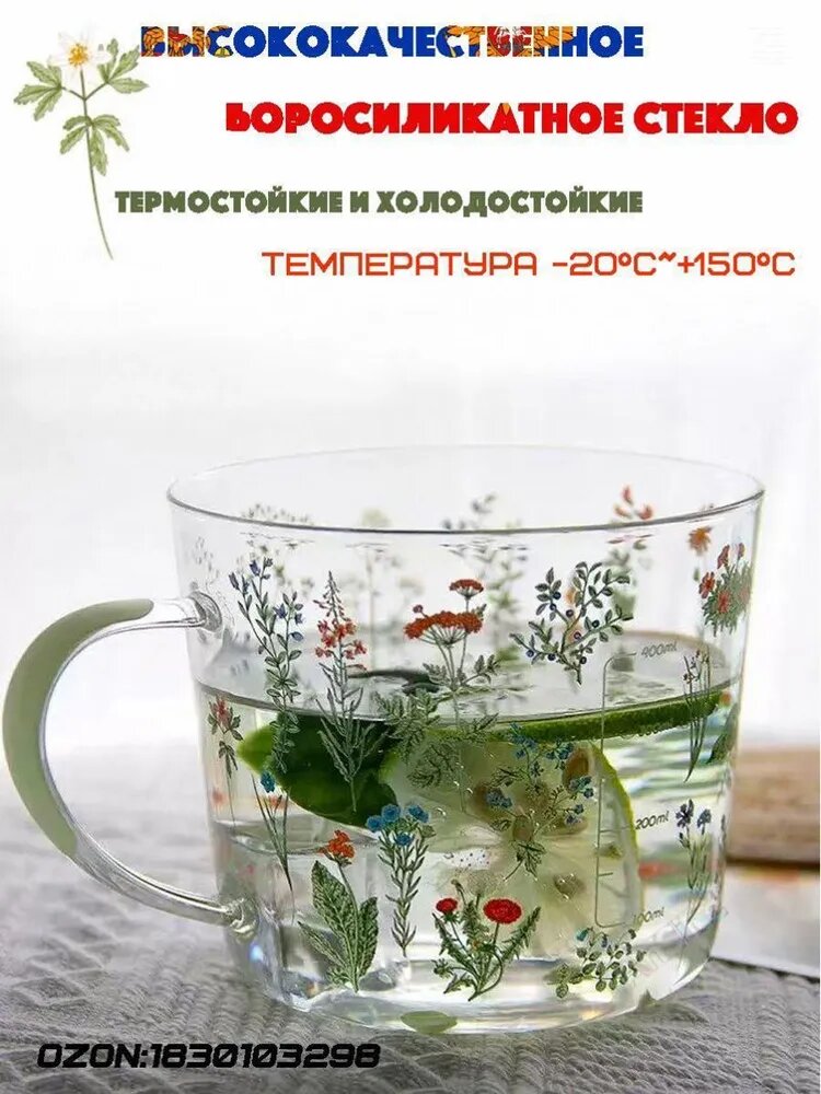 Кружка Боросиликатное стекло 500 мл с рисунком для чая и кофе 1 шт