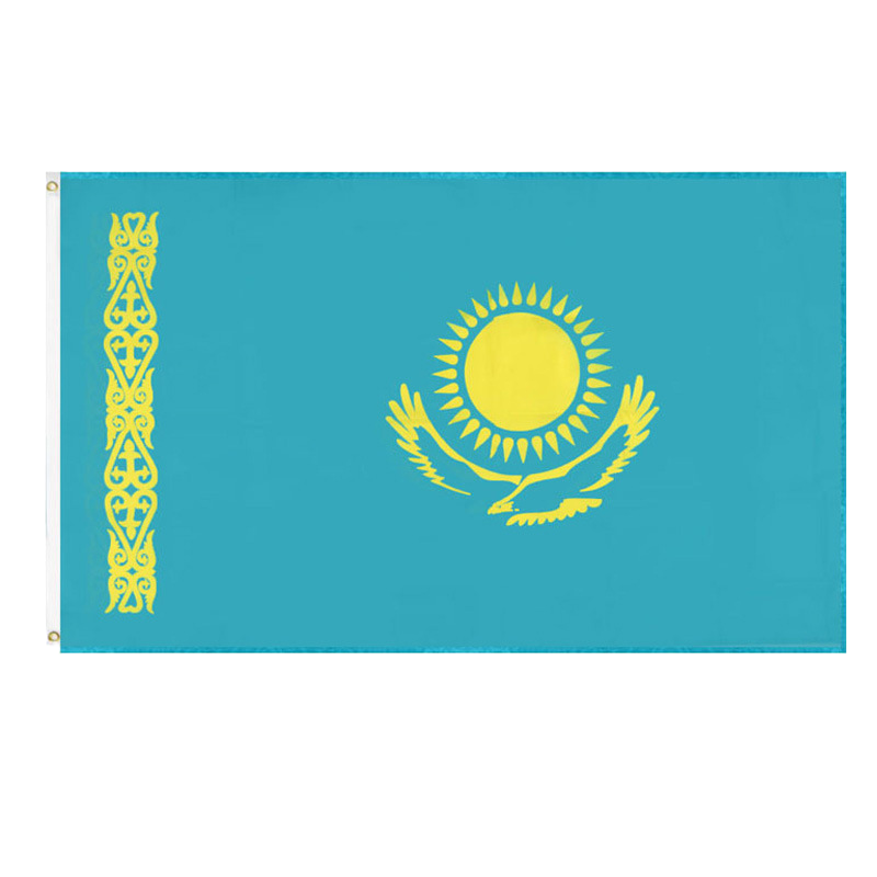 Национальный флаг Казахстана - 3х5 футов - Яркий синий дизайн с изображением солнца и орла - Высококачественная ткань из 100% полиэстера - Флагшток в комплект не входит - Идеально подходит для использования на открытом воздухе и в помещении