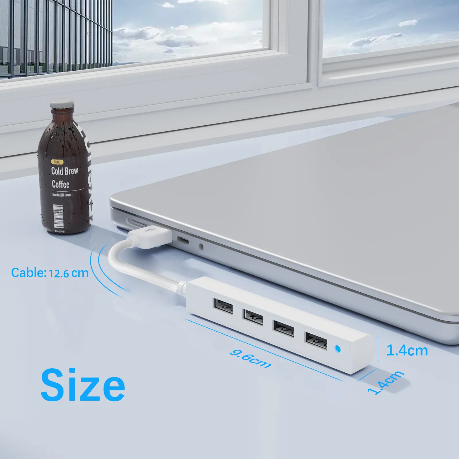 4-портовый USB2.0-хаб для компьютеров и ноутбуков, многопортовый расширительный концентратор с LED-индикатором, подключение по принципу "plug-and-play", не требует установки драйверов.
