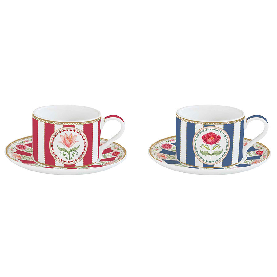 Набор чашек с блюдцем Flowery 240 мл фарфоровых 2 шт Easy Life R0132/FLRY