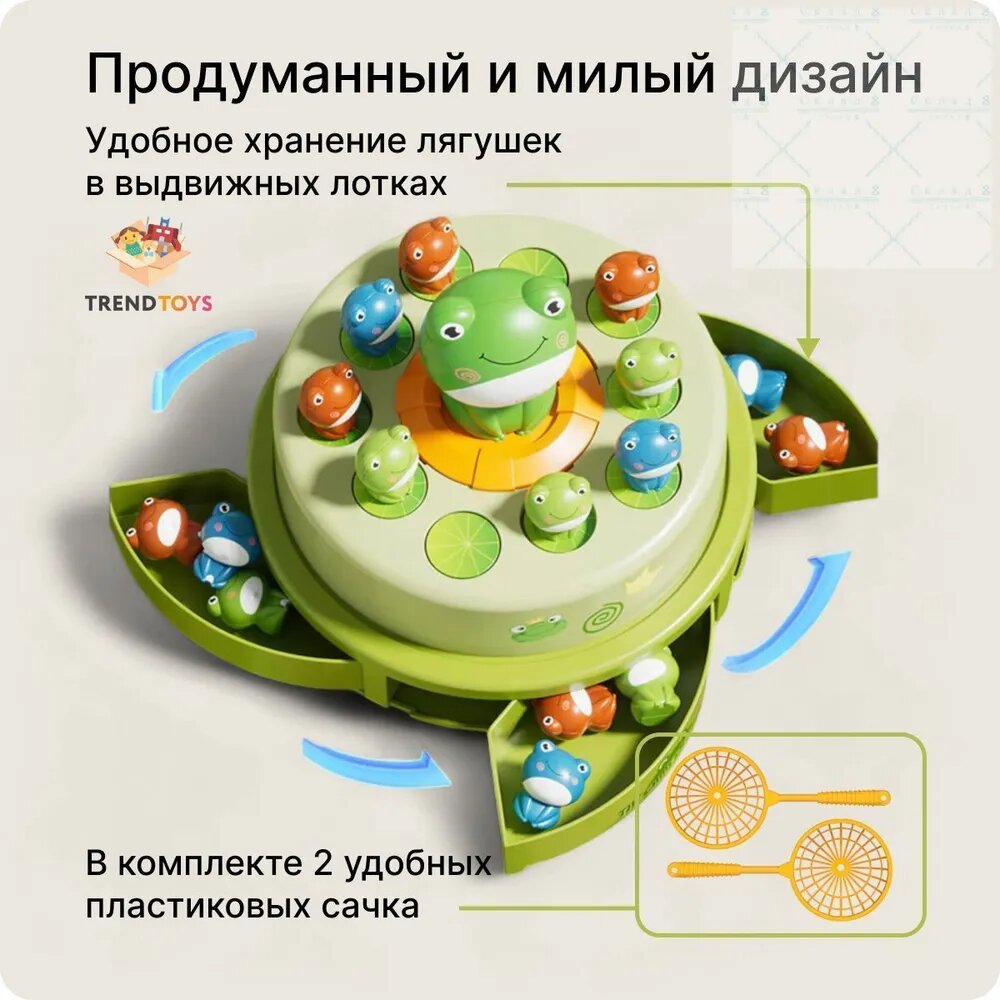 Интерактивная игра “Поймай лягушку” для детей, 12 лягушек, звуковые эффекты, наклейки в подарок — фото 1