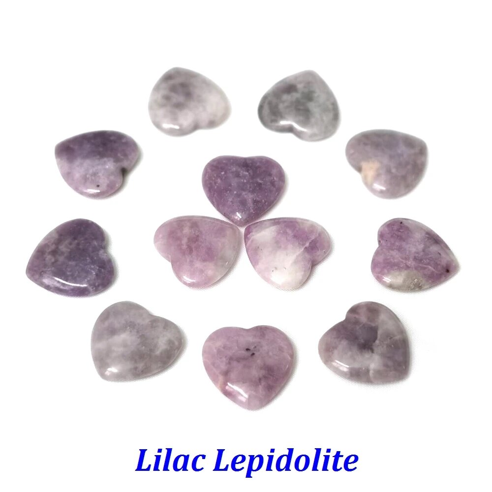 Натуральный кристалл аметист и розовый кварц в форме сердца 20 мм 1 pc (20mm), Lilac Lepidolite