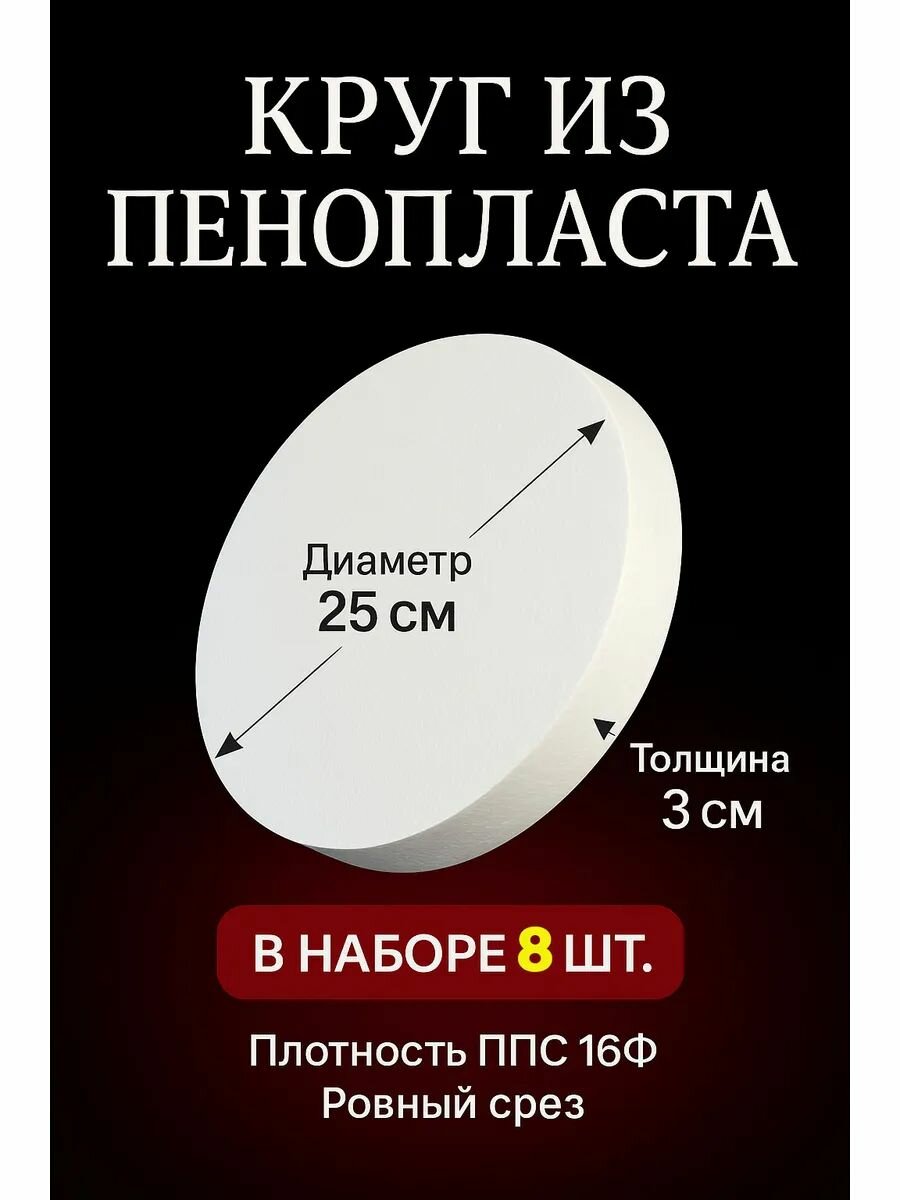 Круг из пенопласта 25 3 см, набор из (8) шт