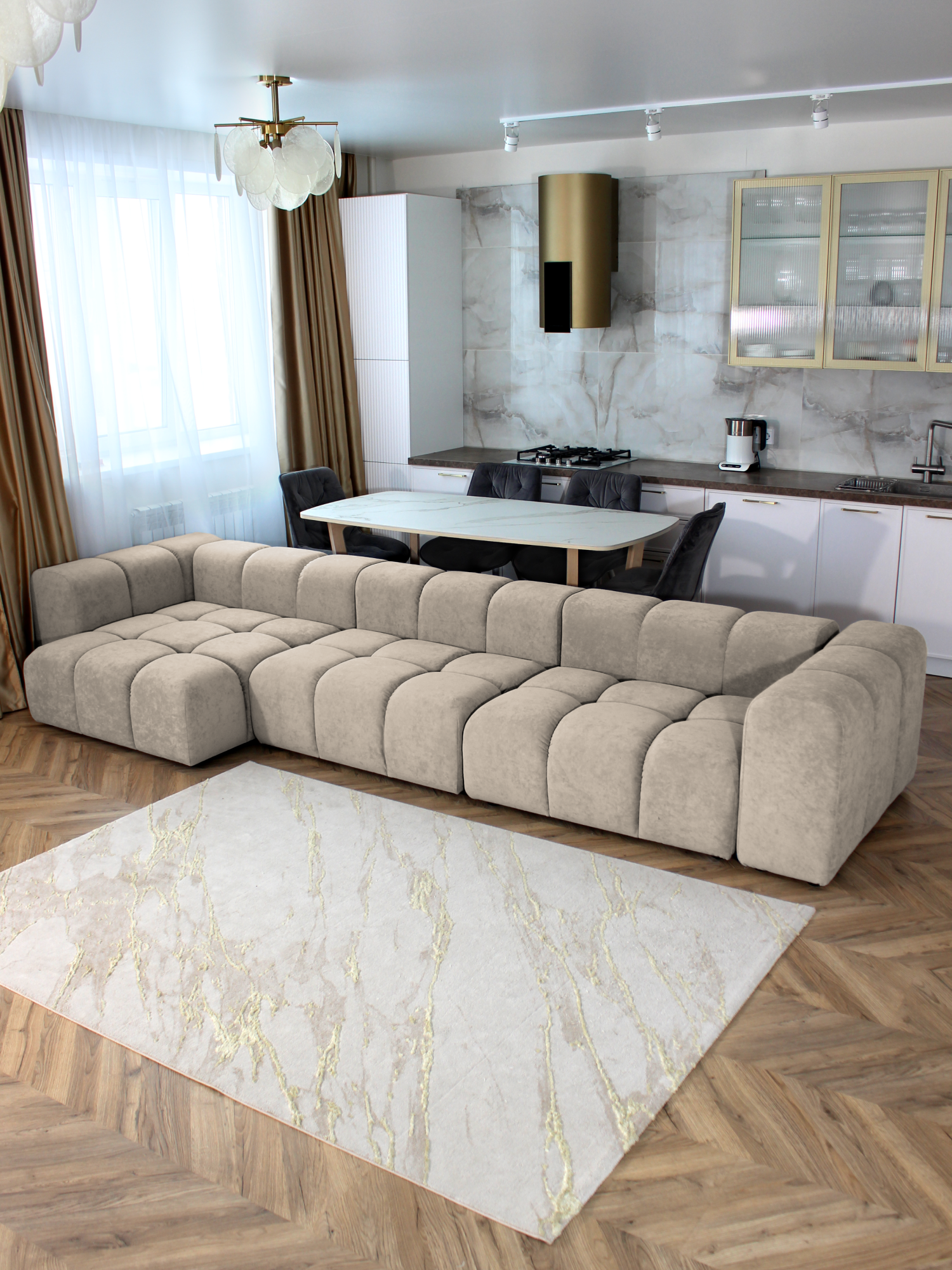 Диван модульный Квадро, бежевый, 385x140x62