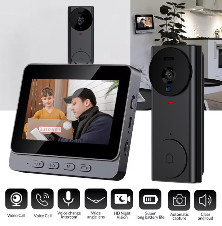 Wi-Fi Видеодомофон беспроводной видеоглазок дверной видеозвонок Video Doorbell 4.3" IPS экраном