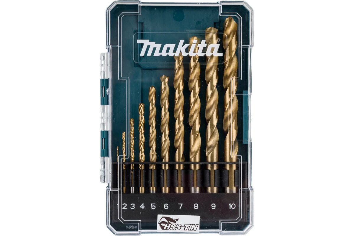 Набор сверл по металлу (10 шт.) (1-10 мм) HSS-TiN Economy Makita (Макита) (D-72849) оригинал