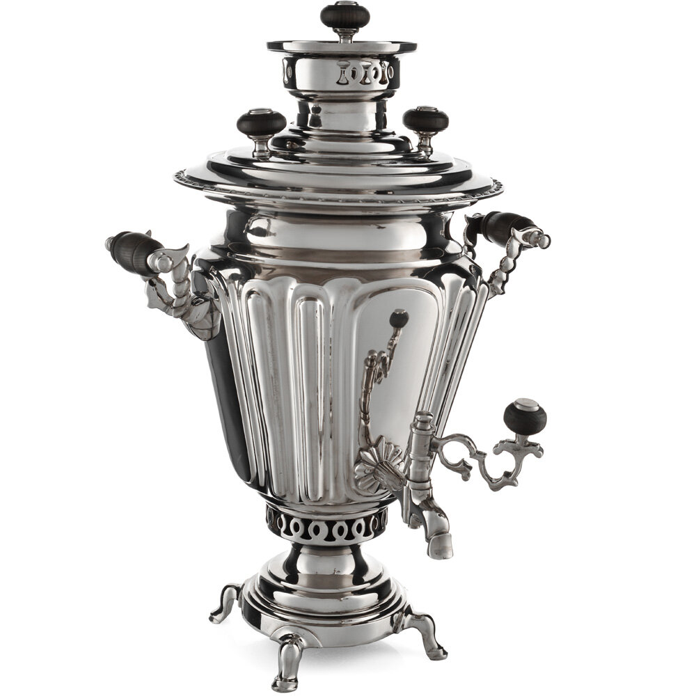 Самовар антикварный на дровах 4 литра формы «Рюмка гранная» Тулякова, серебристый