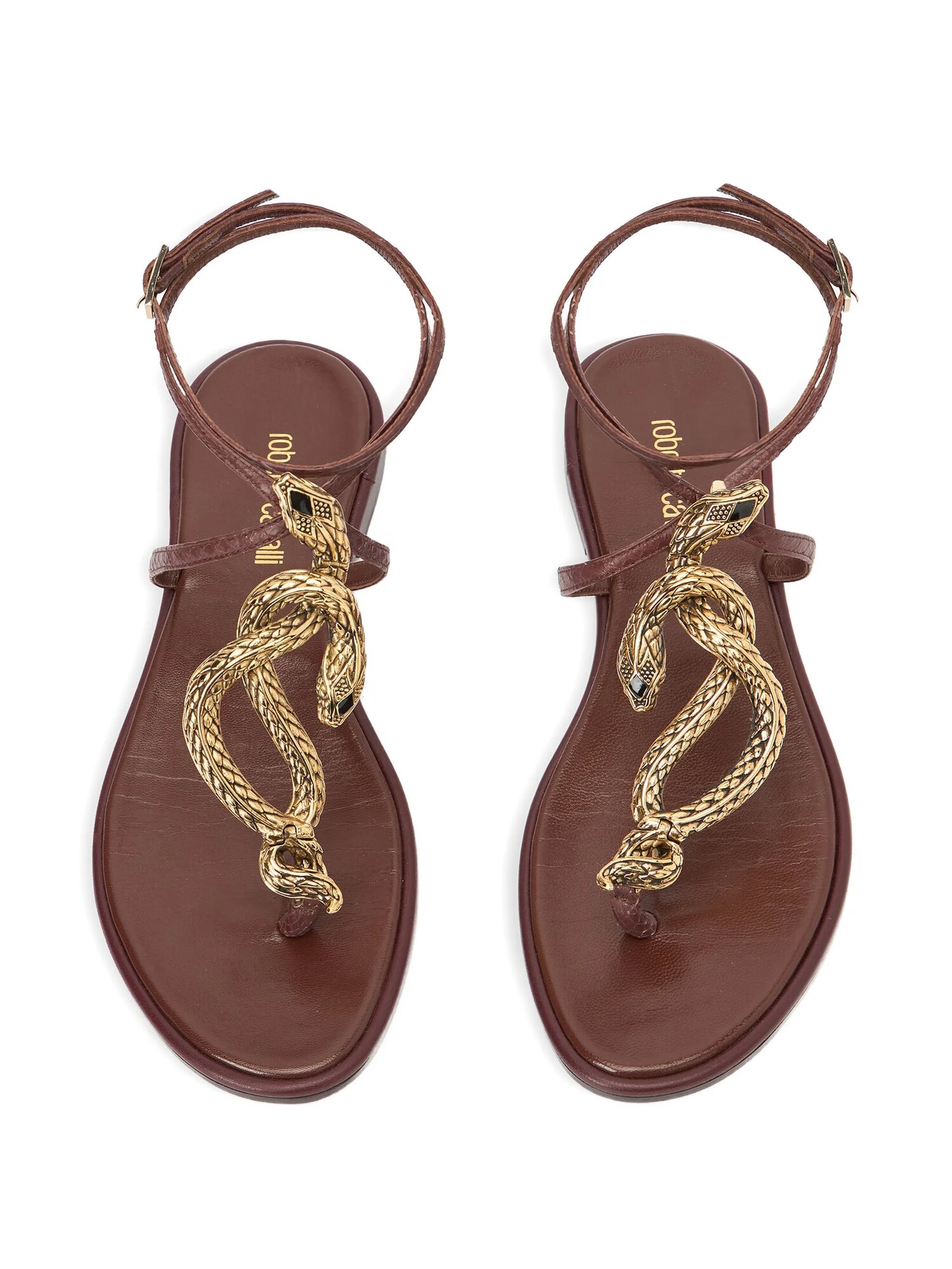 Босоножки Roberto Cavalli Snake-motif flat sandals, размер 39, brown — фото 1