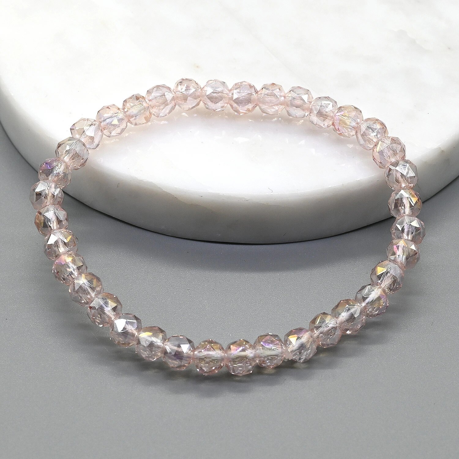 Браслет из циркона шарик 6мм цвет розовый, 16см .