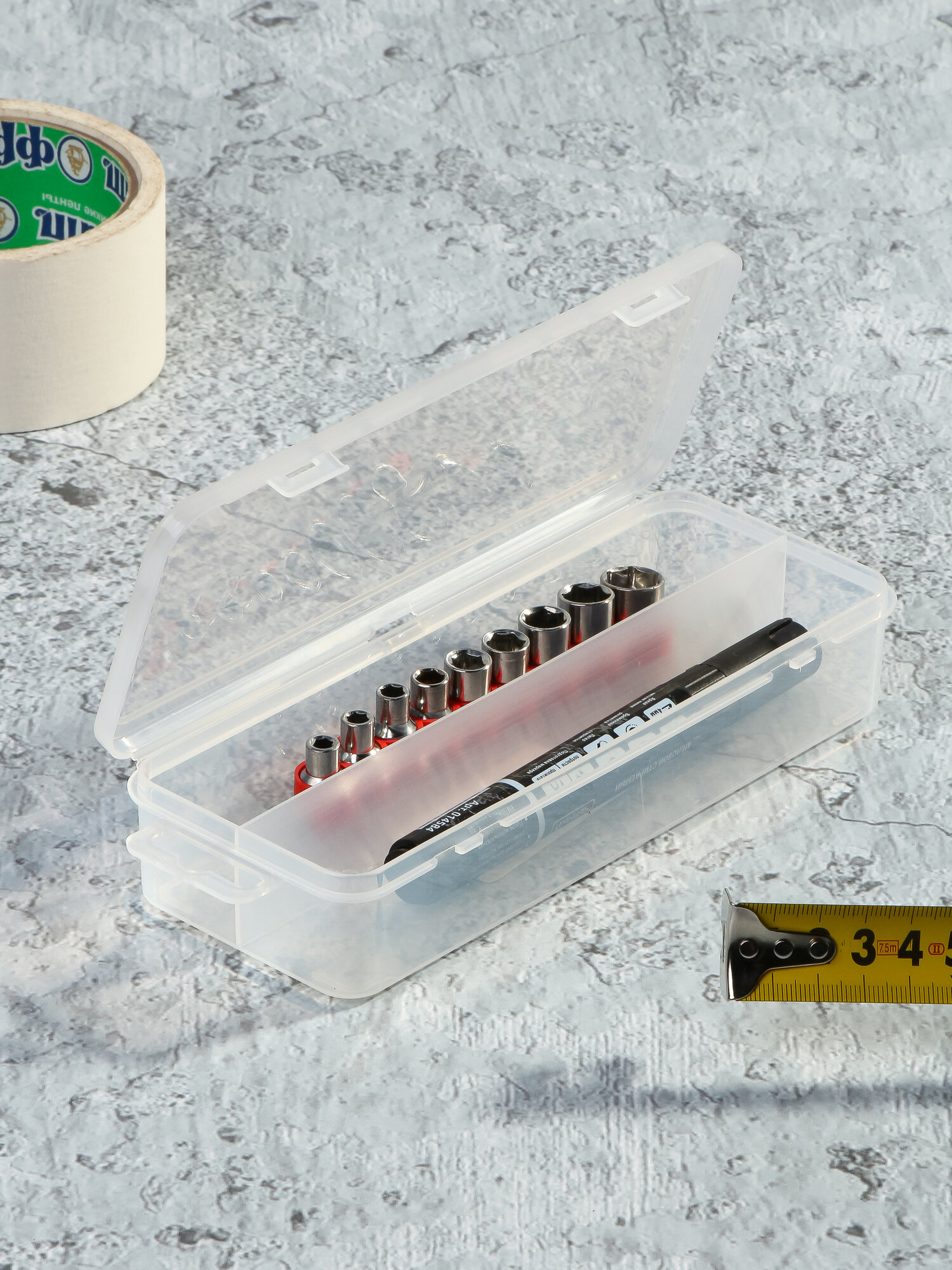 Пластиковый ящик-органайзер Bartex 20х8х3.5 см для хранения метизов и инструментов, 2 секции, прозрачный с подвесом