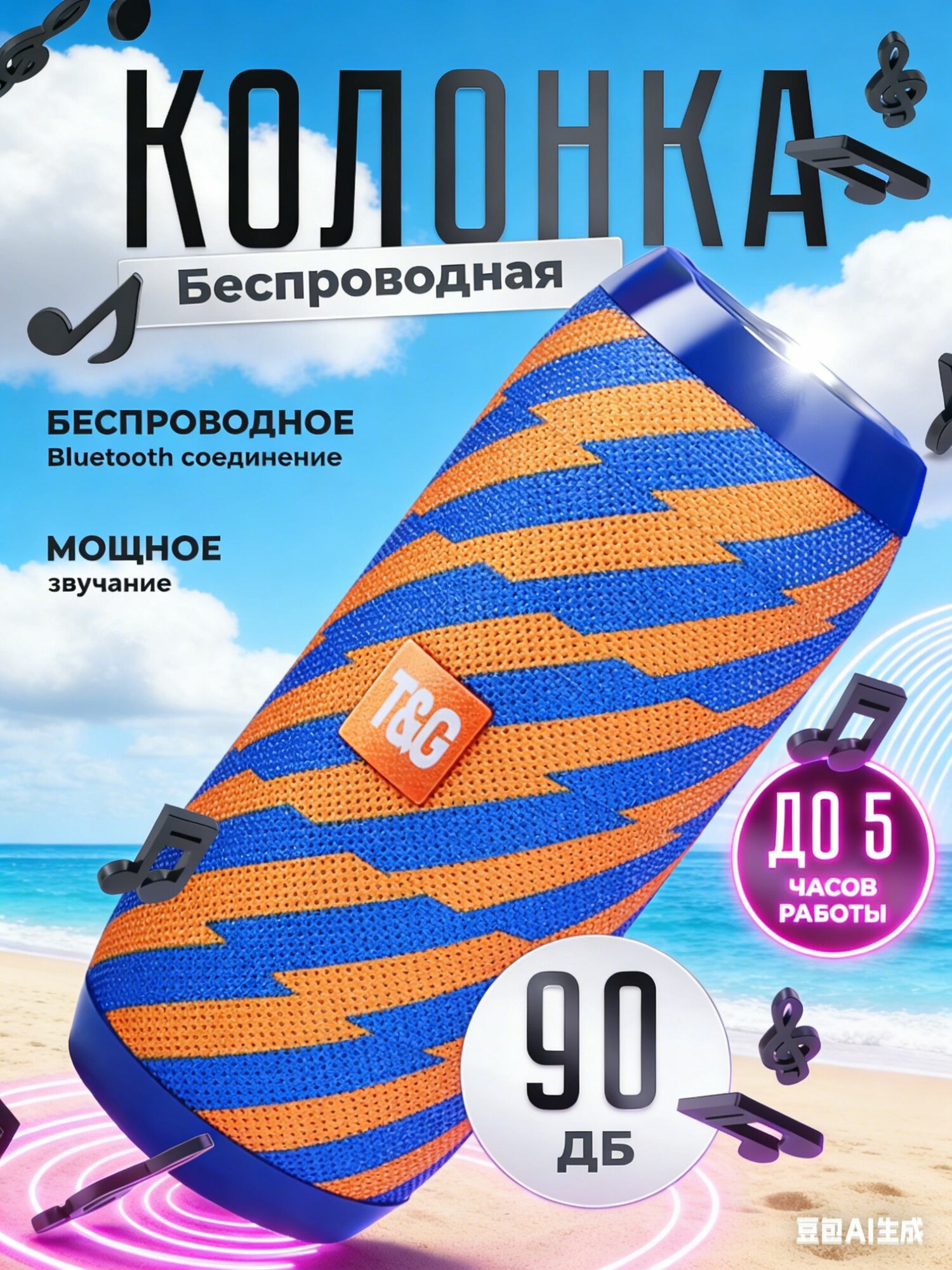 Портативная Bluetooth колонка TG-117 с подсветкой