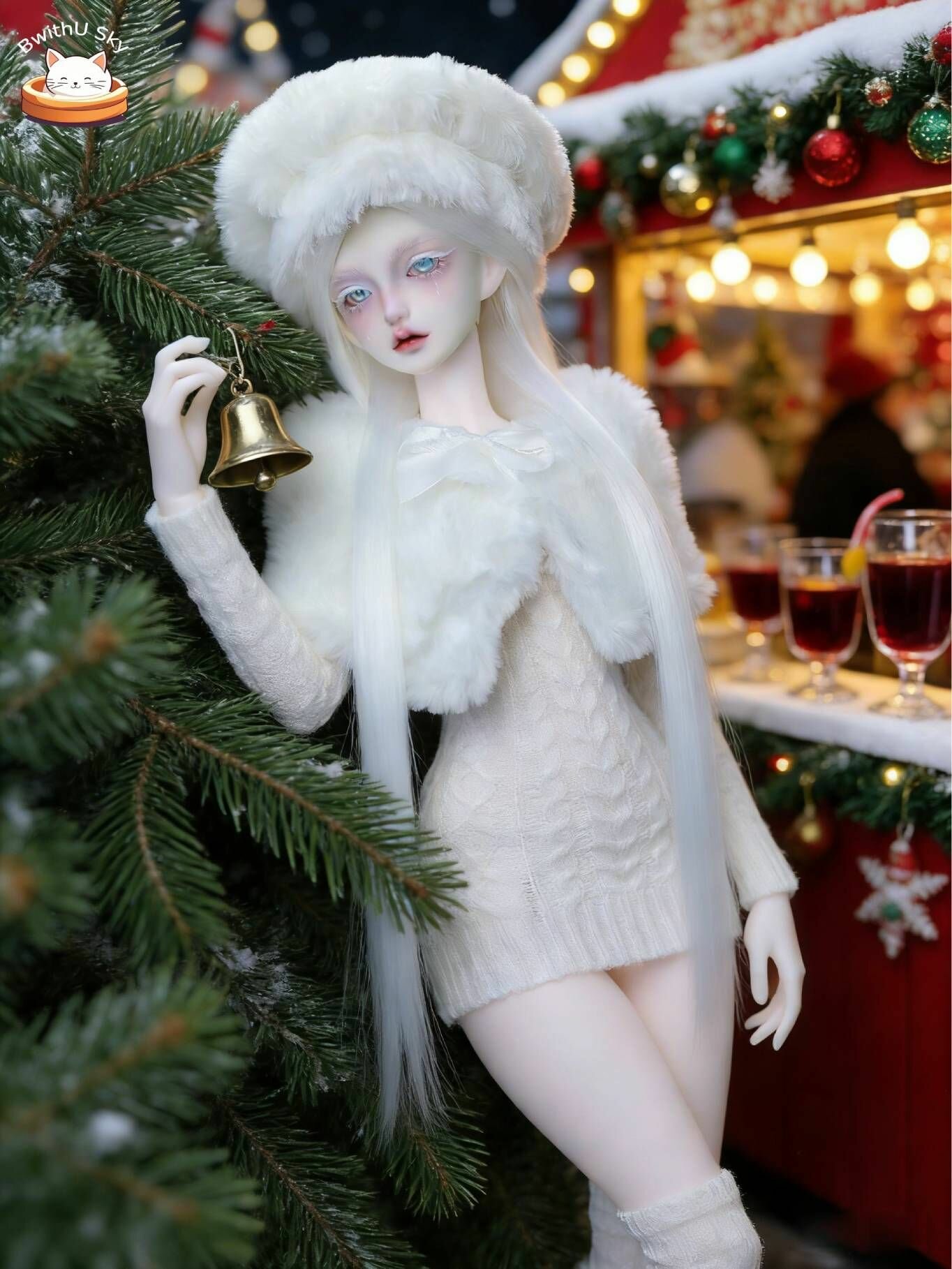 BwithUSky Sylvi 1/4 BJD: Зимний Наряд с Белым Свитером и Меховыми Ботинками Коллекционный Лук