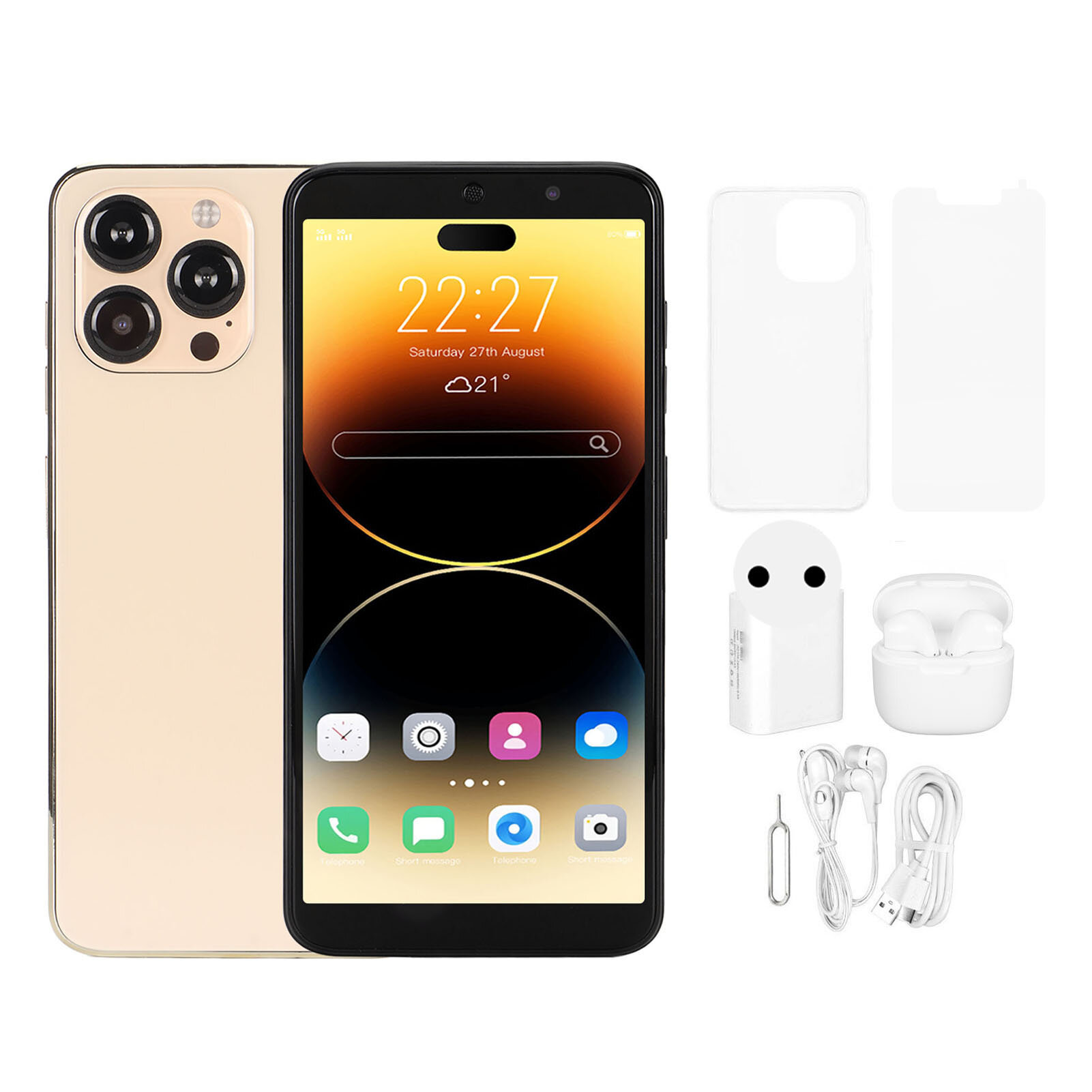 Разблокированные смартфоны 6.1 дюйма, ультратонкие, разрешение 1440x3040, 16 МП + 8 МП, с белой гарн