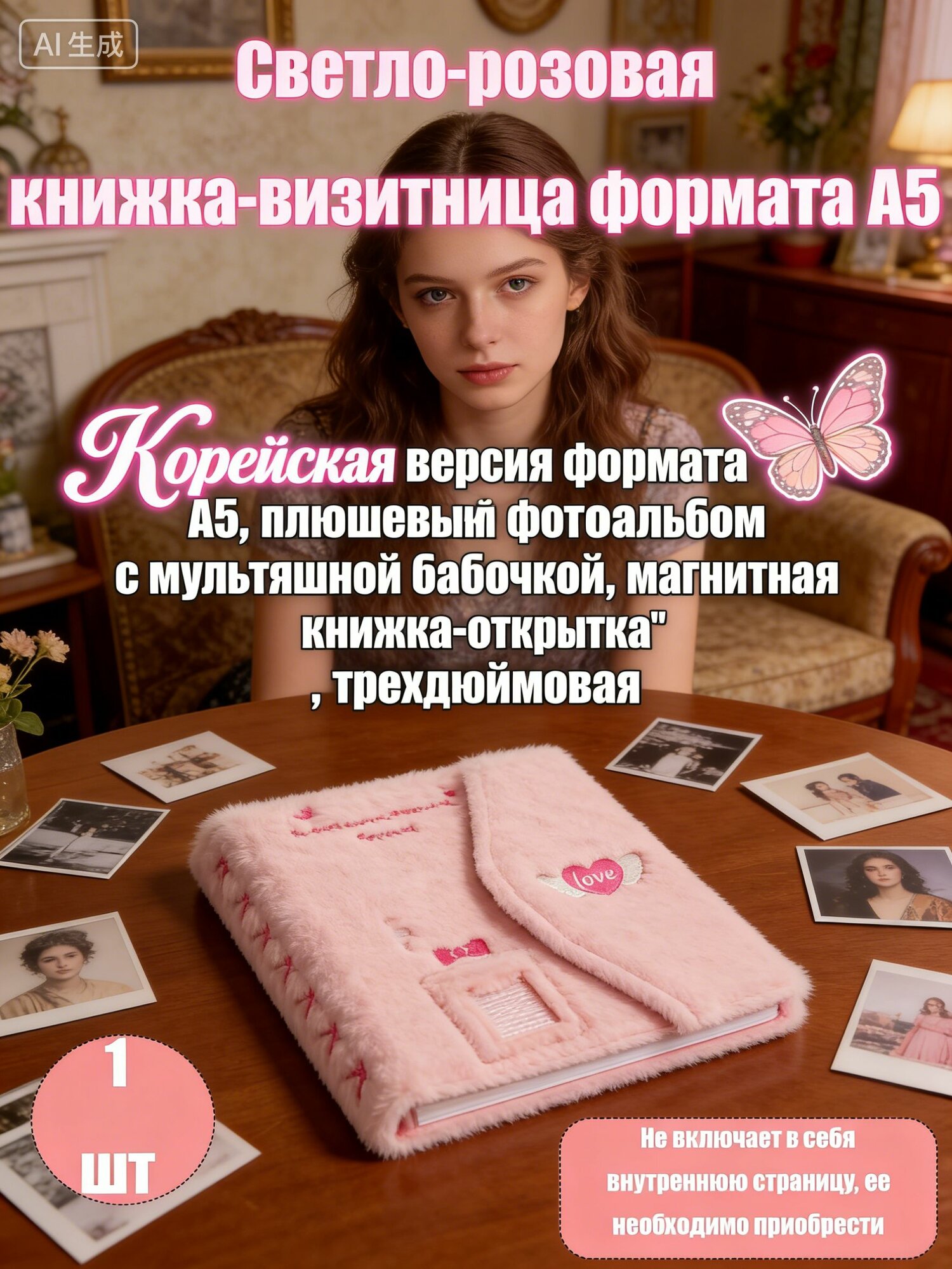 Корейская версия формата А5, плюшевый фотоальбом с мультяшной бабочкой, магнитная книжка-открытка "все включено", трехдюймовая