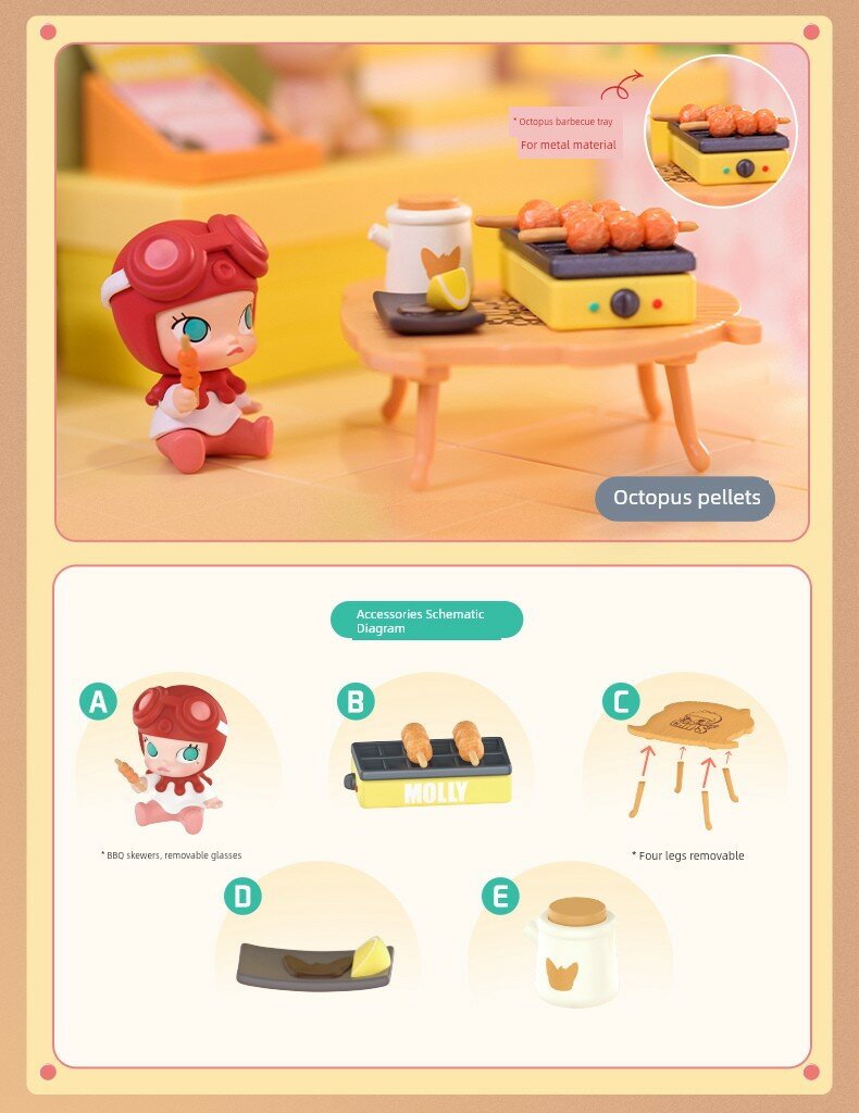 MOLLY Kitchen Scene: Фигурка октопуса такойаки, коллекционная игрушка Popmart, неповрежденная упаковка