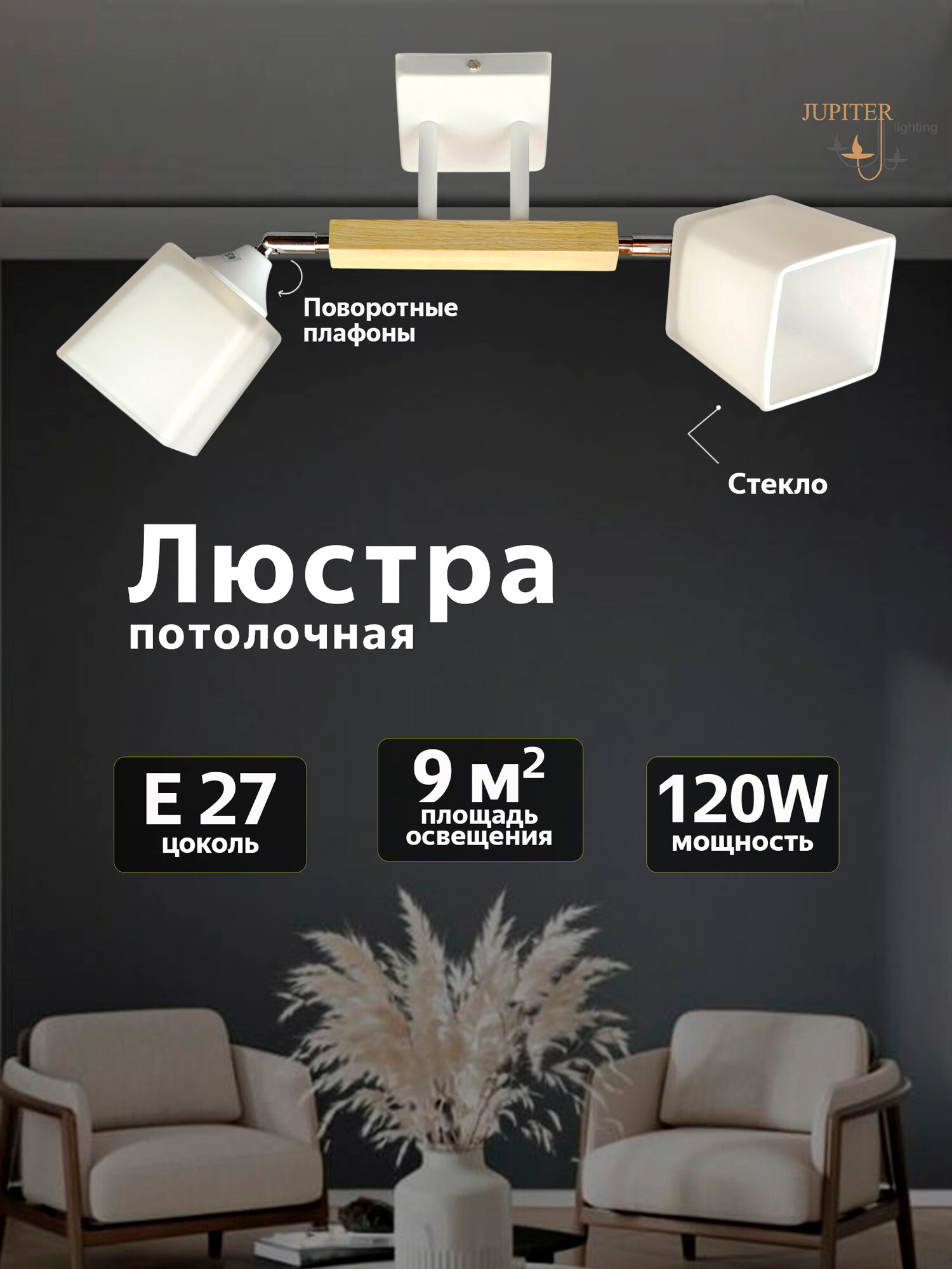 Люстра потолочная, светильник подвесной JUPITER LIGHTING N10-4719/2, E27, 2х60 Вт