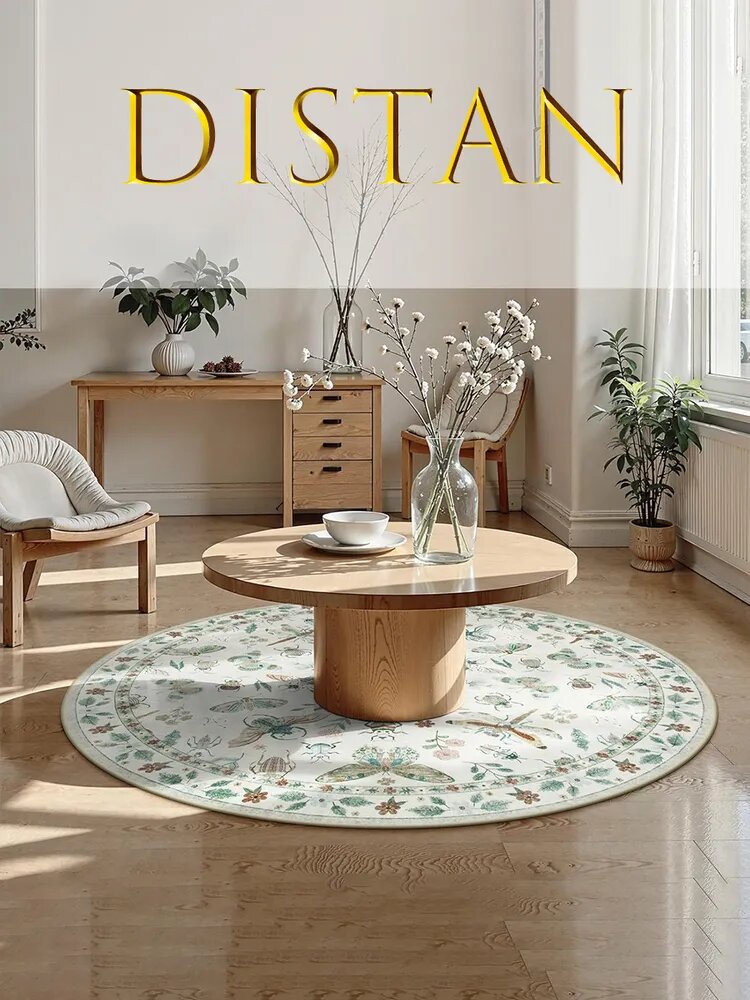 DISTAN Ковер Тематика бабочек и насекомых, яркий дизайн с цветочными элементами 150x150 см