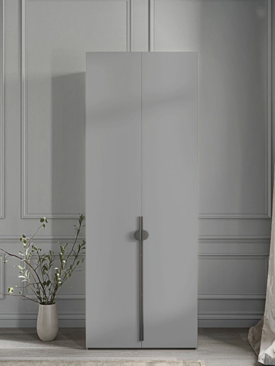 Casa Mia 70x50x250 см. шкаф для одежды распашной с ящиками и штангой, 2-дверный, серый, ручка скоба 448 мм