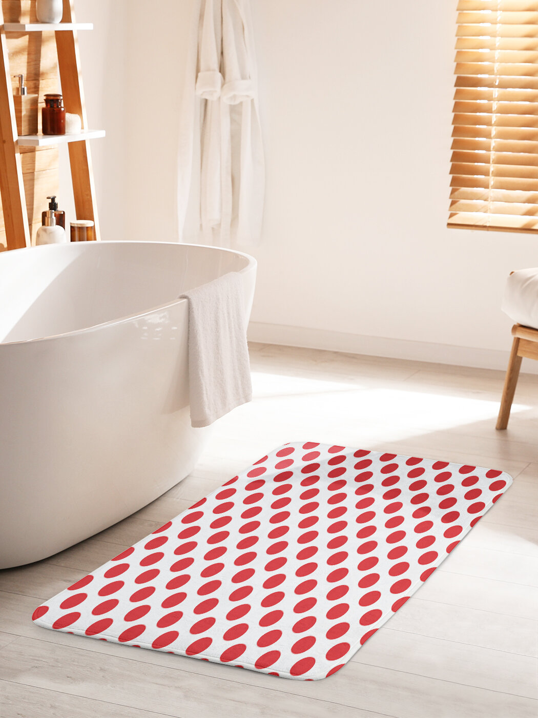 Коврик для ванной комнаты и туалета противоскользящий "Красный горошек" 60х100 см, JoyArty