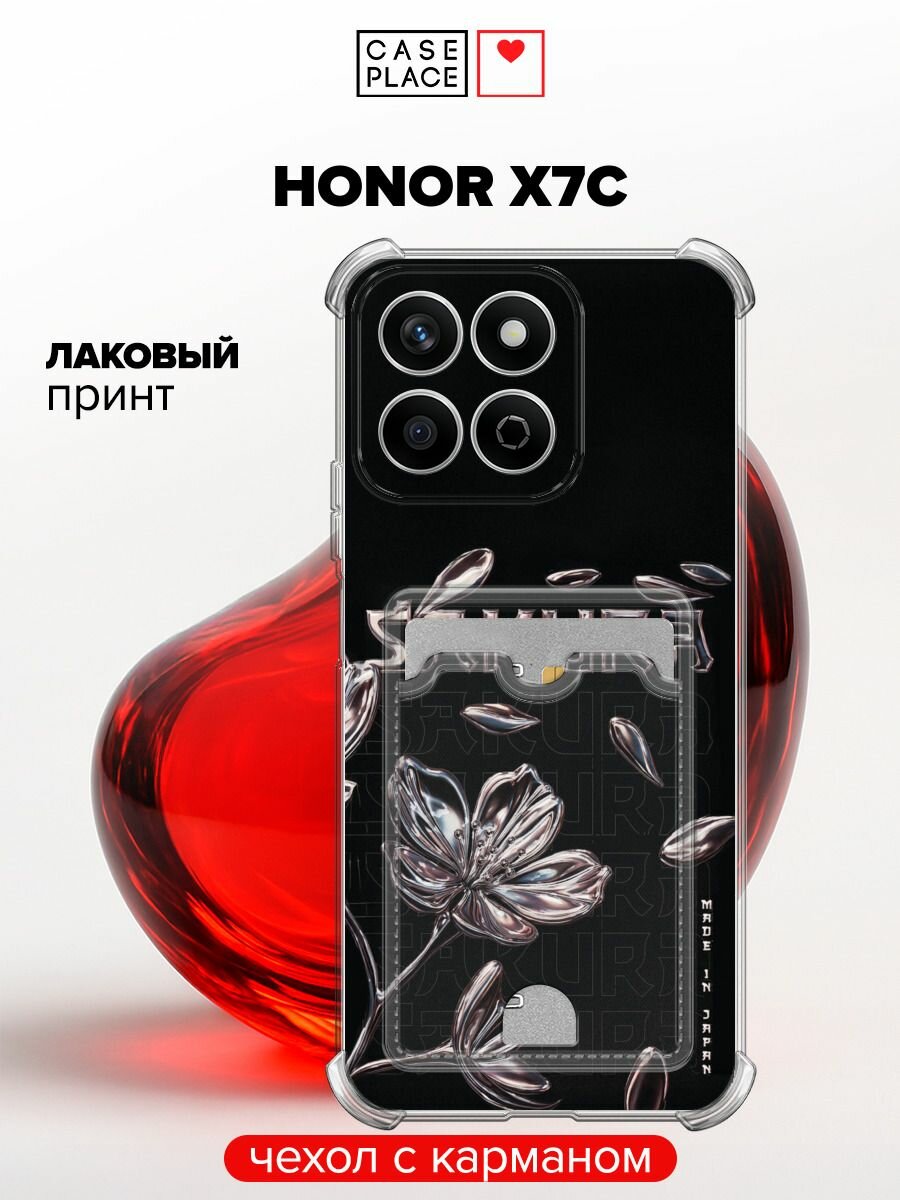 Силиконовый чехол на Honor X7C (Хонор X7C) с картой и принтом sakura