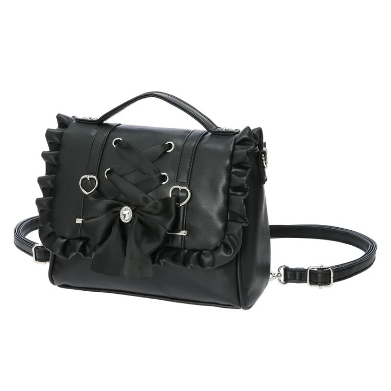 Женская сумка в стиле Лолиты с узлом», сумка через плечо на одно плечо, двойная сумка Черный, Black