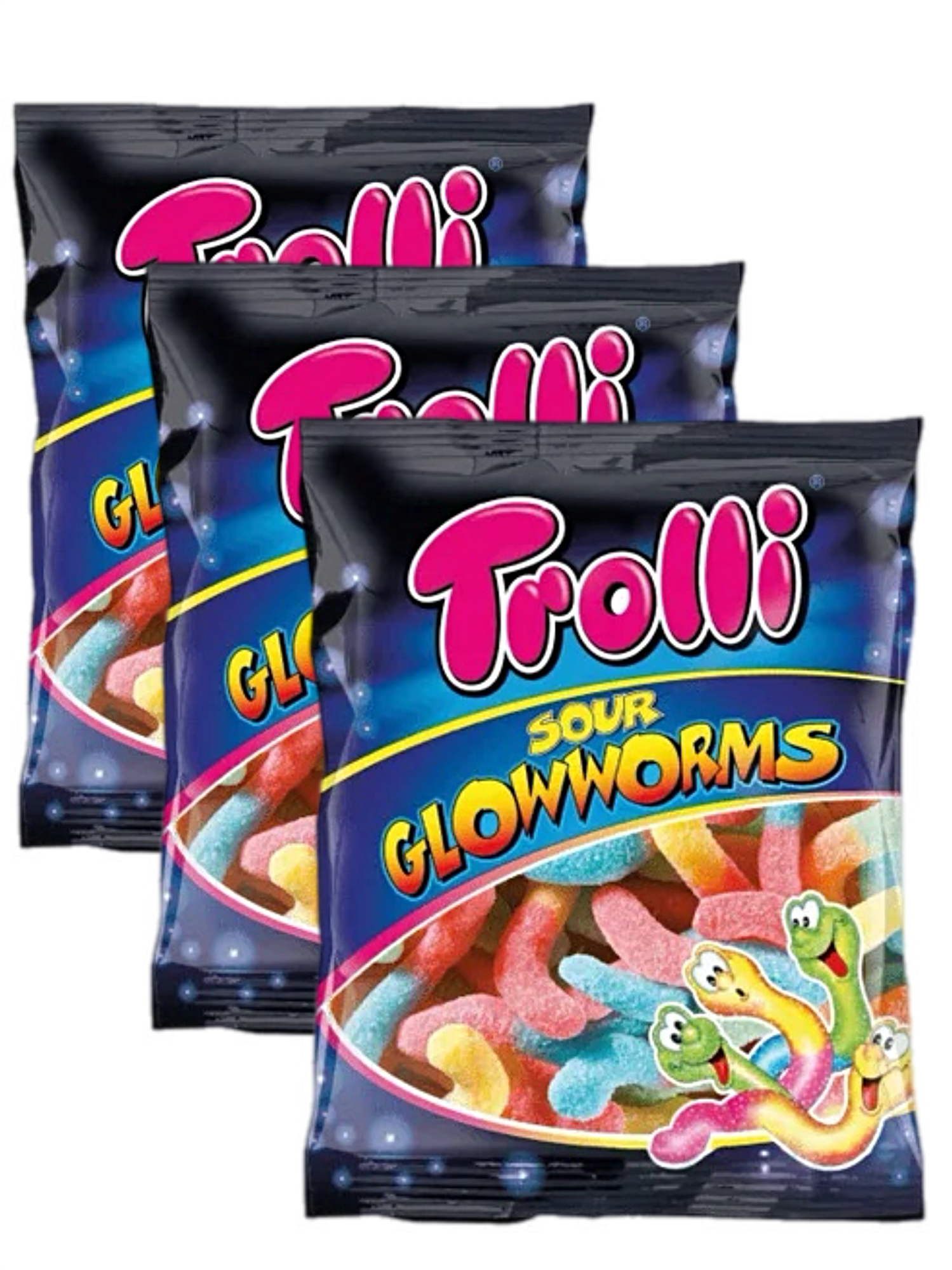 Мармелад жевательный кислый Trolli Sour Glow Worms светящиеся червячки, 150 гр х 3 шт (Германия)