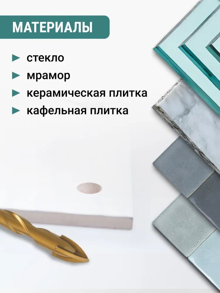 Сверло VIRA TiN для стекла и керамики, набор 3 шт. 6, 8,10 мм, шестигранный хвостовик — фото 1