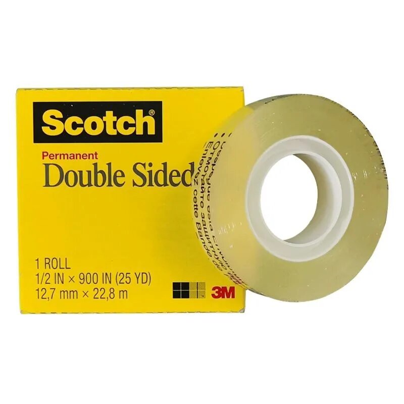 Клейкая лента двусторонняя Scotch 12.7 мм x 22.8 м, 1 шт. для канцелярских работ