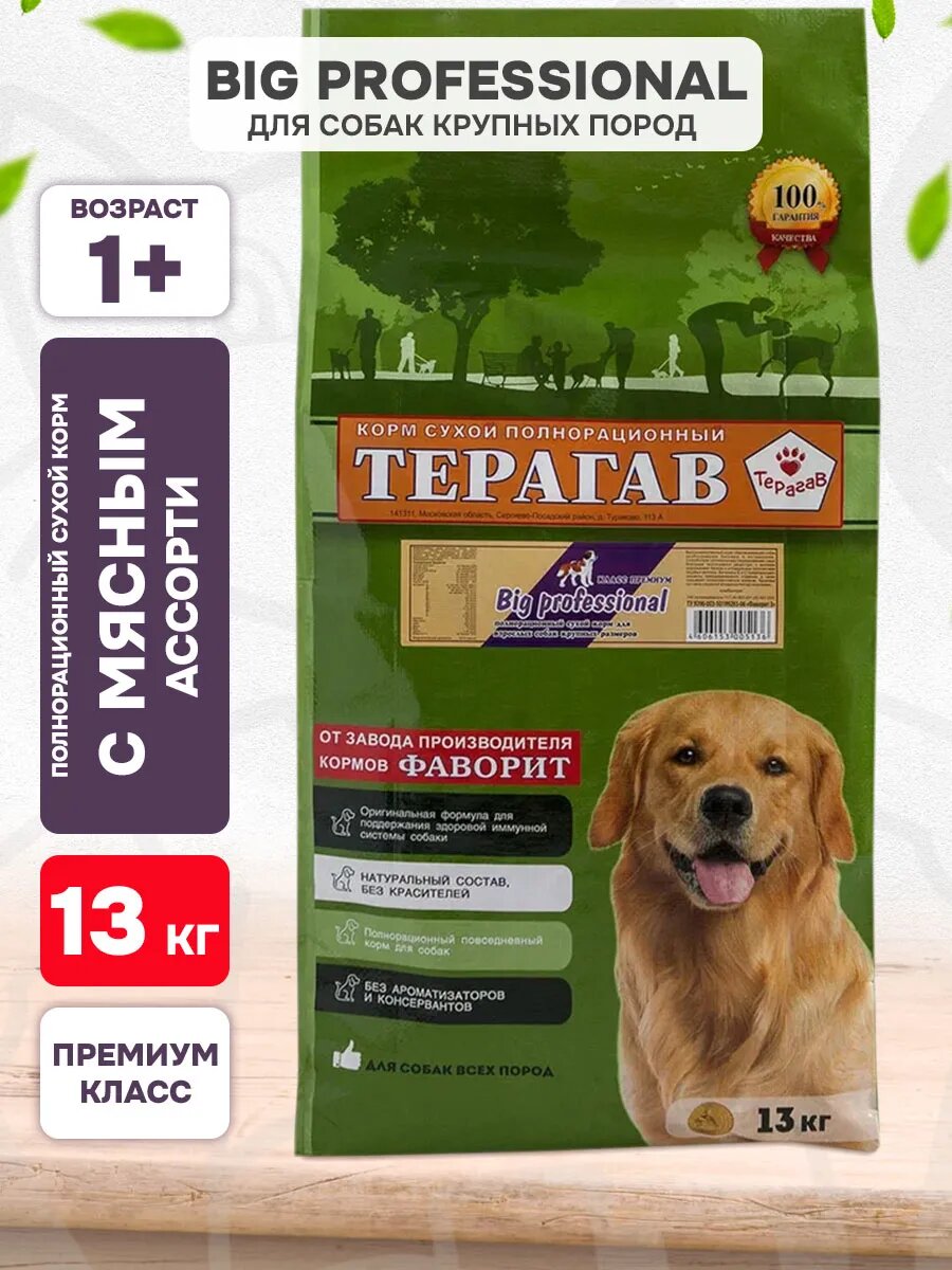 Корм сухой Терагав Big Professional для взрослых собак крупных пород, 13 кг