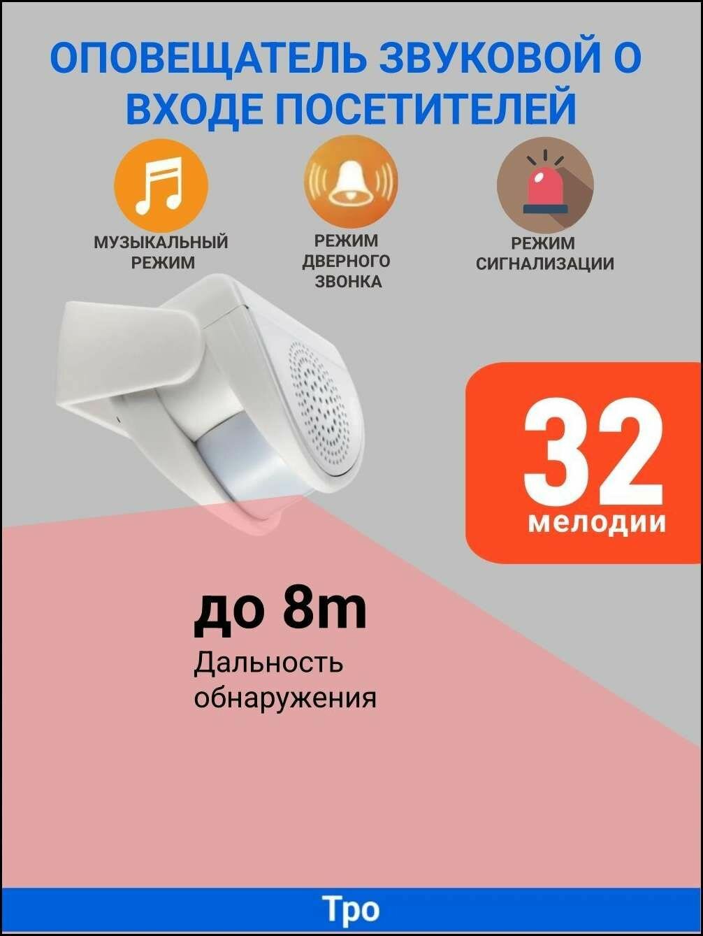 Сирена, датчик движения двери. Сигнализация посетителей для магазина и дома. беспроводной11