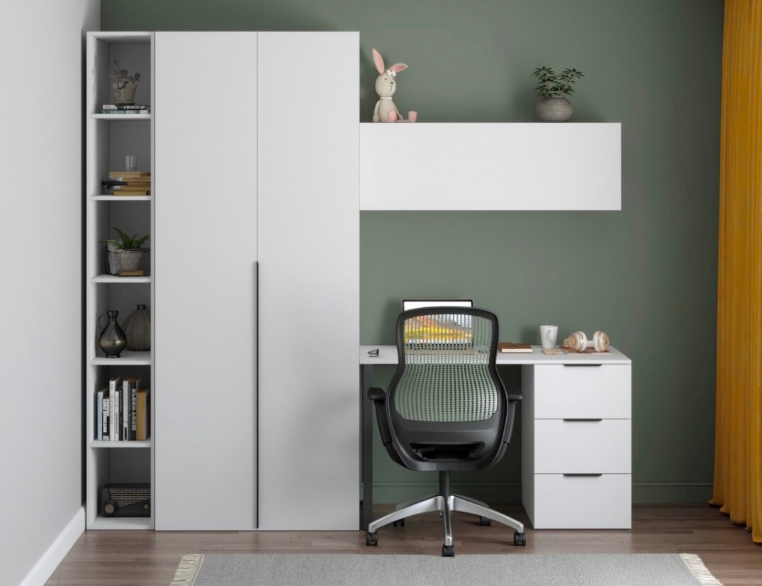 Комплект мебели для школьника Брайт: стеллаж + шкаф + полка + стол 1200 мм