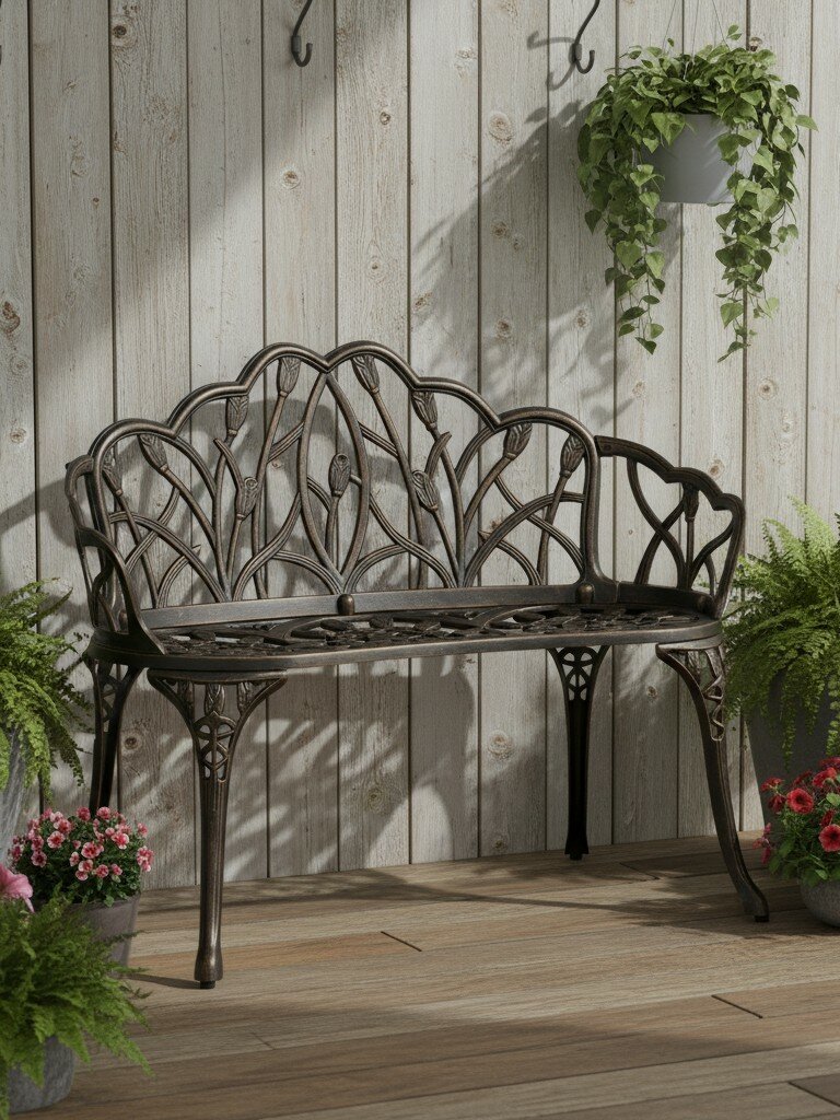 Кованая садовая скамья TetChair: алюминий бронза, 99x56x76 см