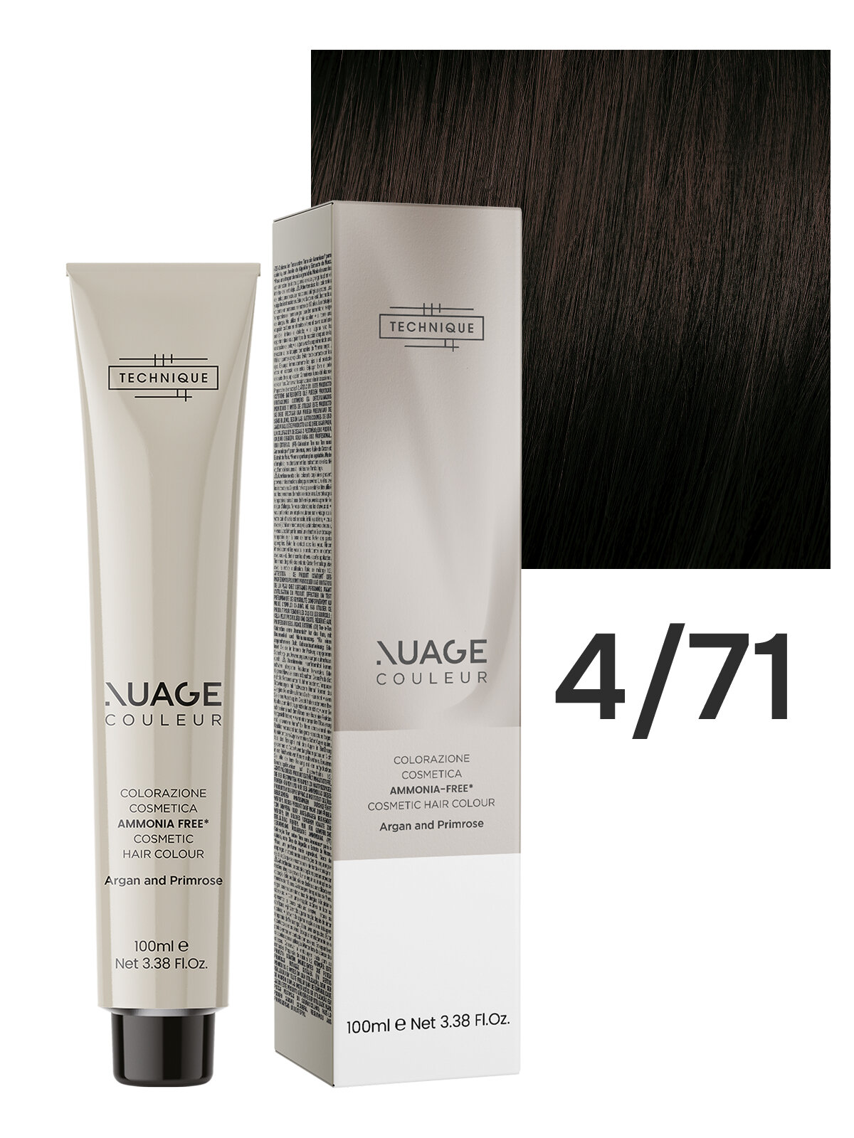 Крем - краска для волос профессиональная без аммиака Technique Nuage Ammonia Free Hair Color Cream 4.71 Каштановый Коричнево-пепельный, 100 мл