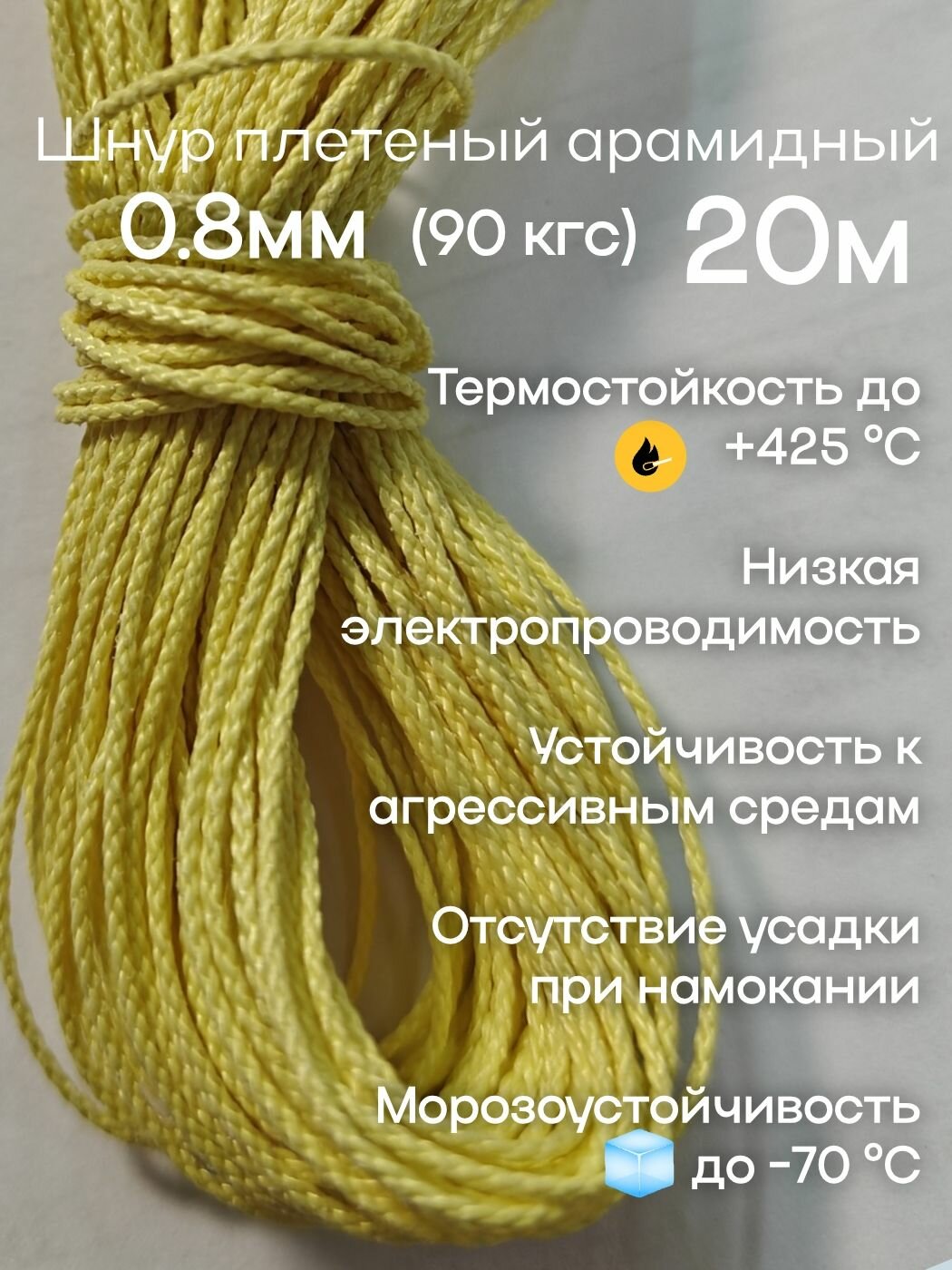 Шнур кевларовый (поводковый материал) 0.8 мм (20м) моток без катушки