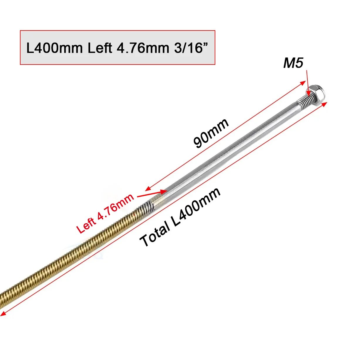 Гибкий вал для лодки RC, L400mm Left, 4.76mm, M5