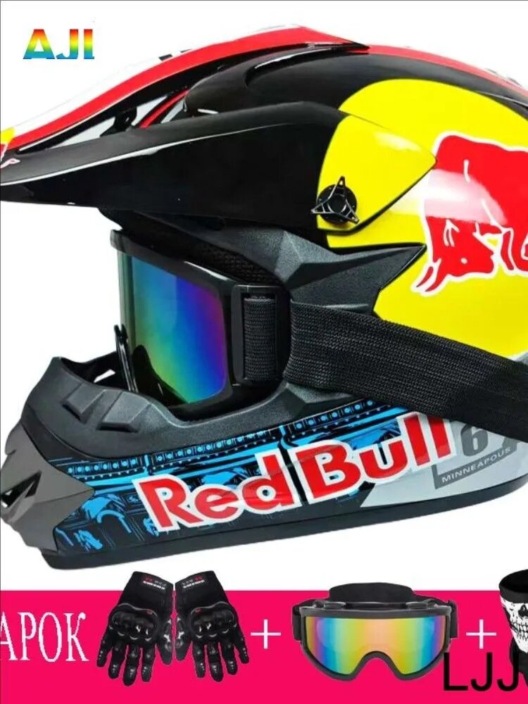 Мотошлем Red Bull кросс/эндуро, размер S, мужской, красный